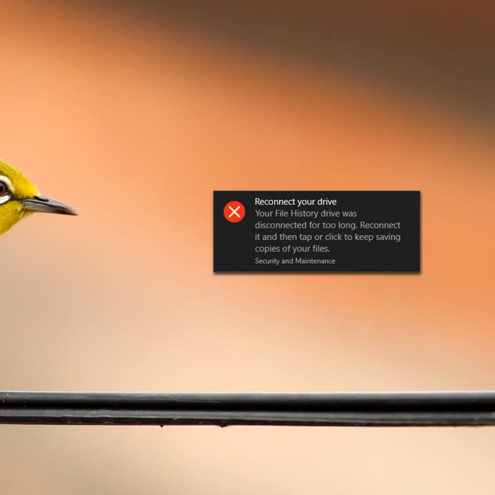 Fix the “Your File History drive was disconnected for too long” error
